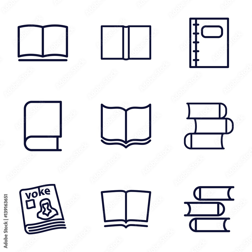 Set of 9 textbook outline icons Stock Vector | Adobe Stock