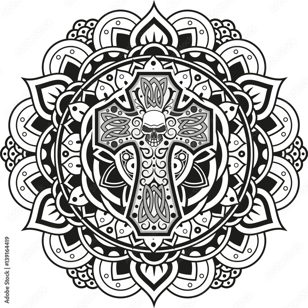 Vector illustration of a cross on an indian mandala Stock Vector ...
