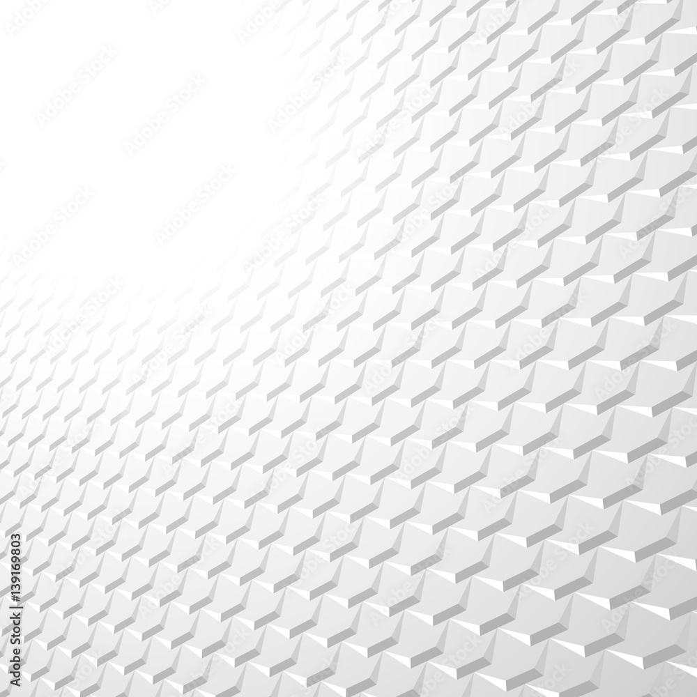 White background with pattern of hexagonal tiles overlayed as fish ...