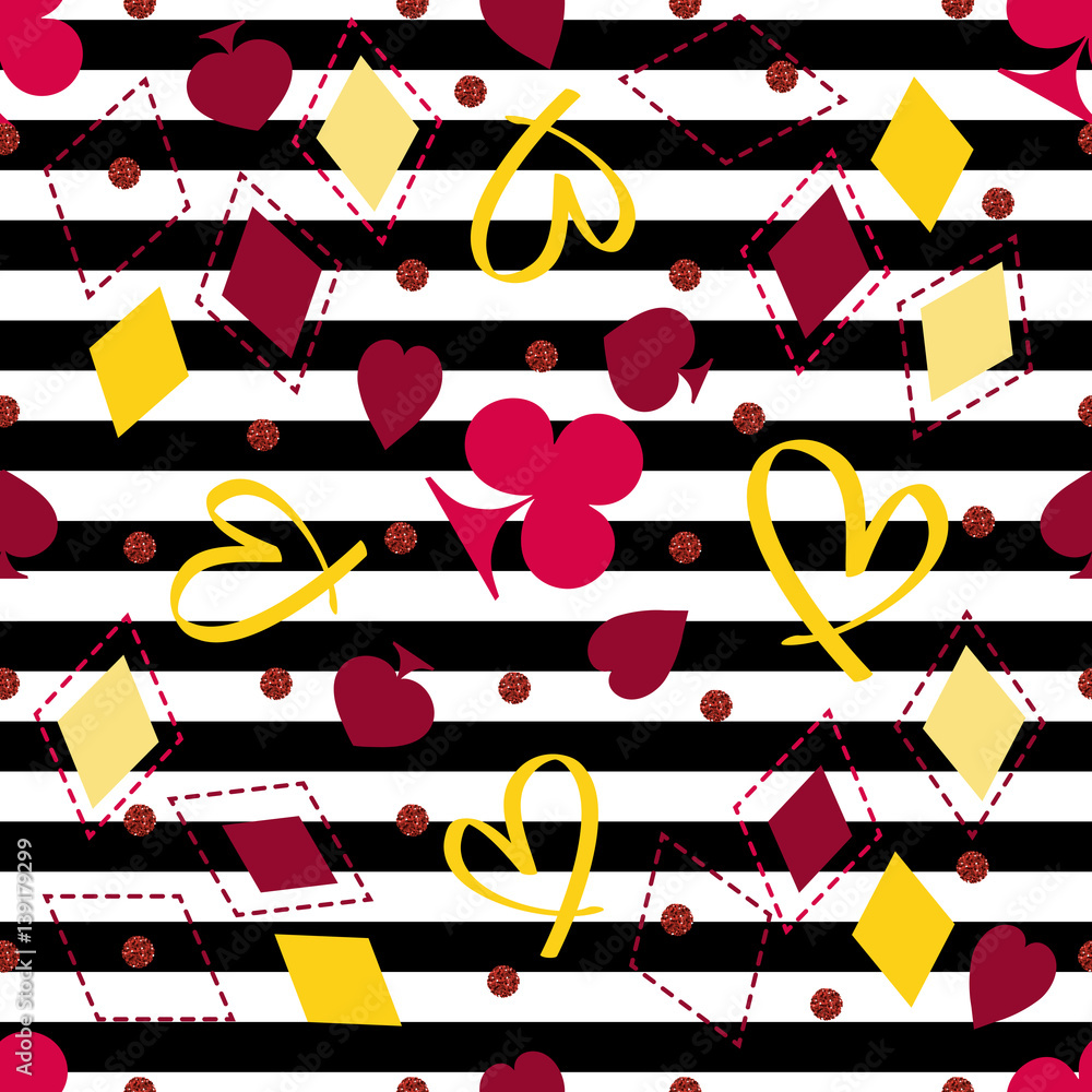 seamless playing cards pattern with spades ,diamonds, hearts and clubs ...