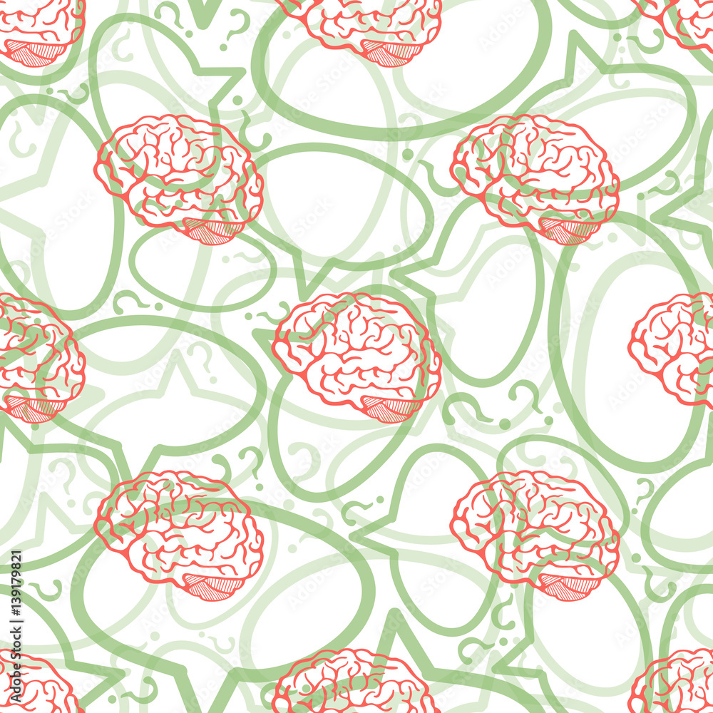 seamless brain, text frame and question mark pattern background Stock ...