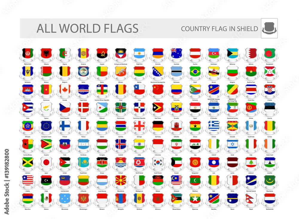 World Flags In Shields. Part 1 Stock Vector | Adobe Stock