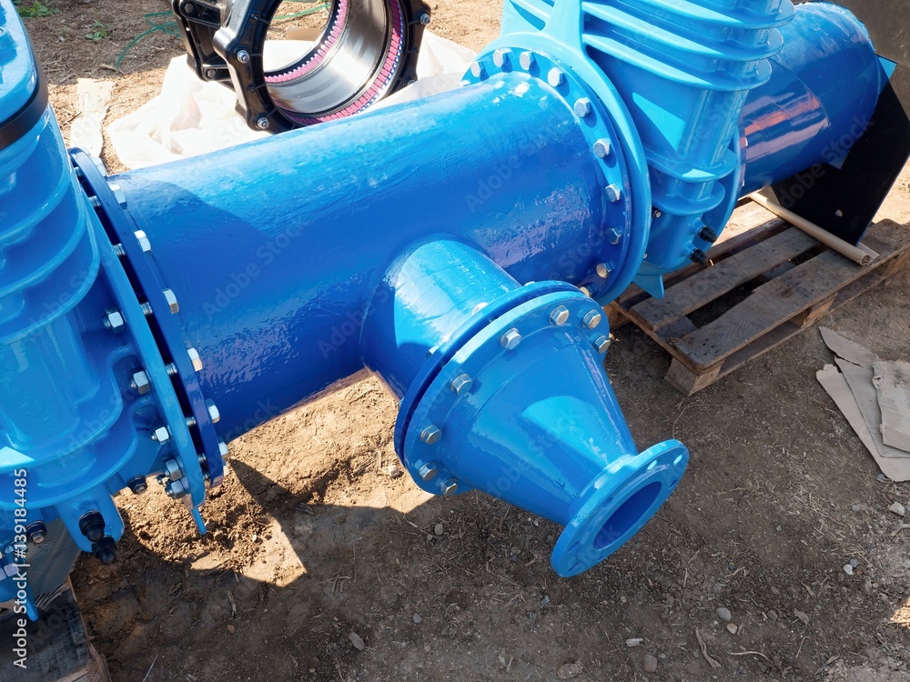 Water piping with new Gate valves and reduction member Stock Photo ...