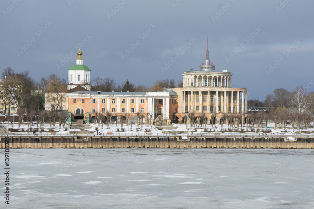 The building of the river station in Tver. View from the Volga River. Built in 1938. Stock Photo ...