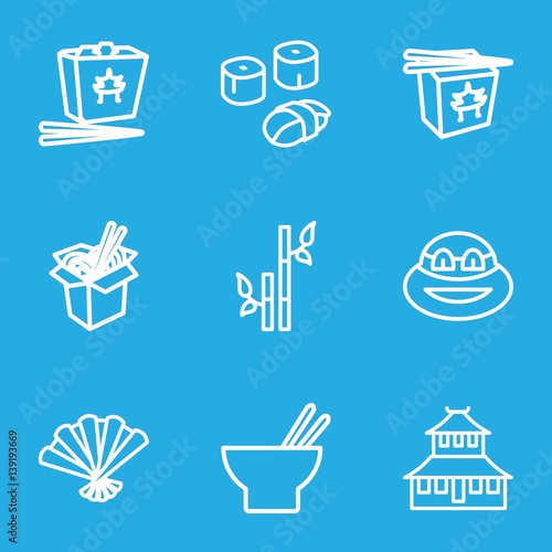 Set of 9 japanese outline icons wall mural wallpaper | Muraledesign.com