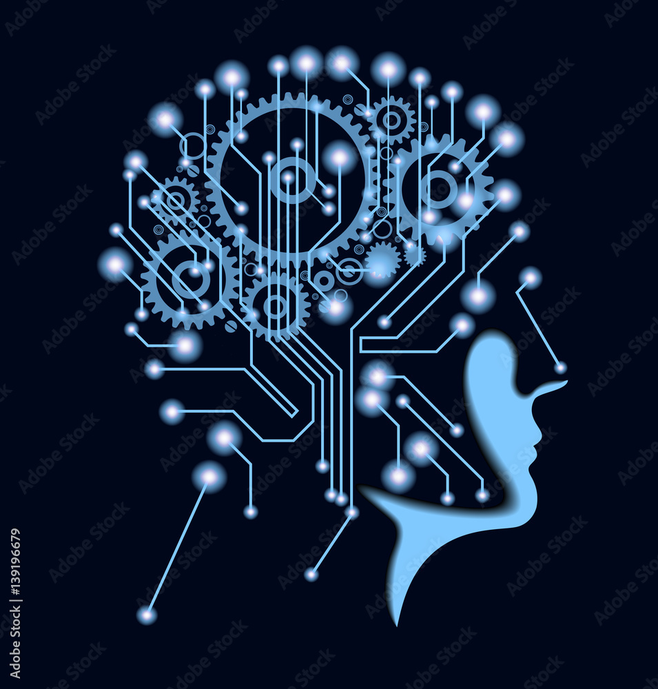 Silhouette of man's head with the motherboard and gears. Stock Vector ...