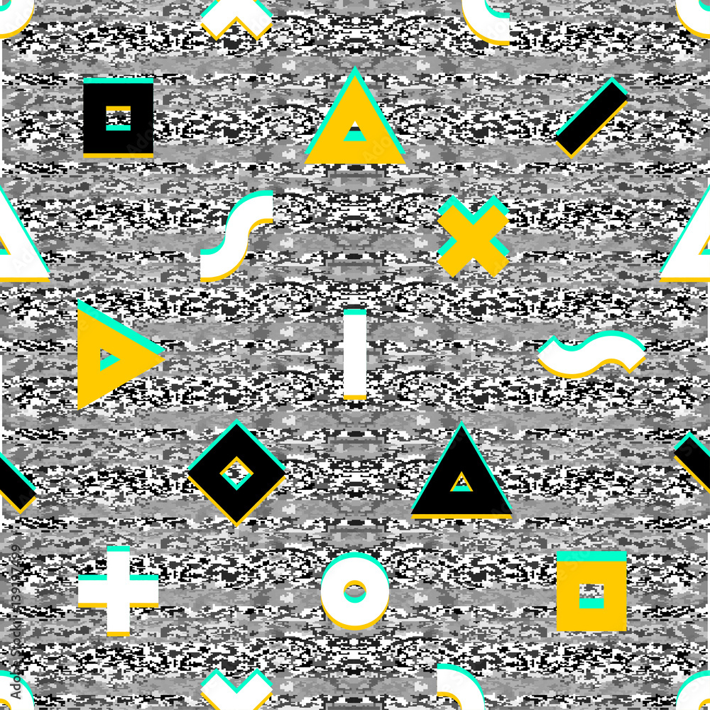 Dynamic digital seamless pattern with monitor glitch or abberation ...