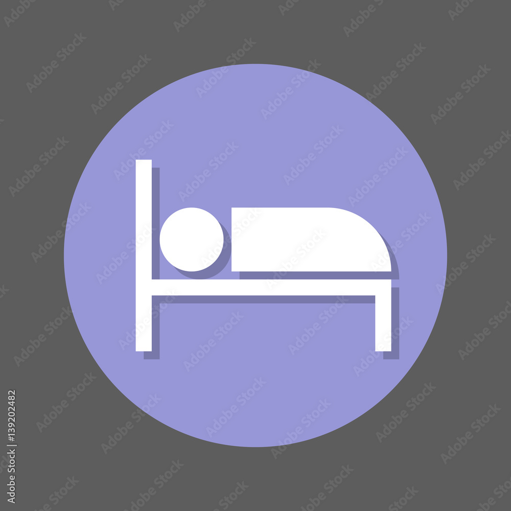 Bed flat icon. Round colourful button, circular vector sign with shadow ...