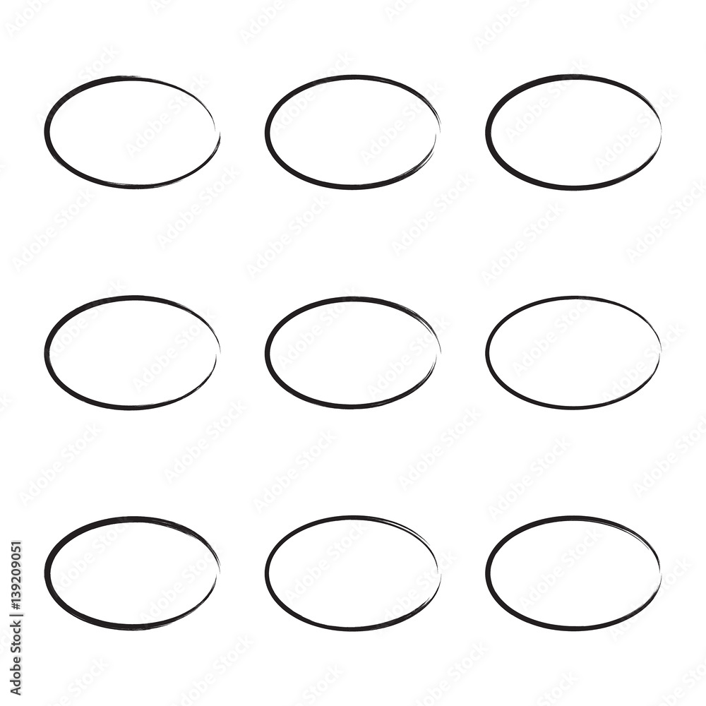 Set hand drawn ovals, circle, curve frame. Text box from smears. Vector ...