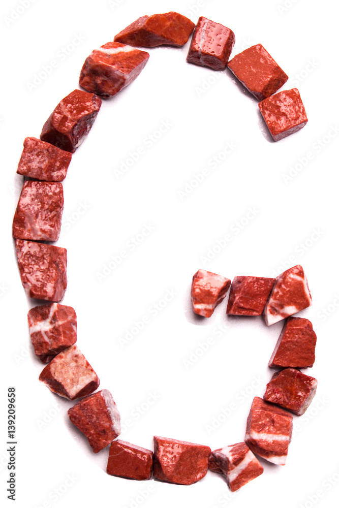 ABC, Latin alphabet, mosaics of natural stone, red marble, letter, G ...