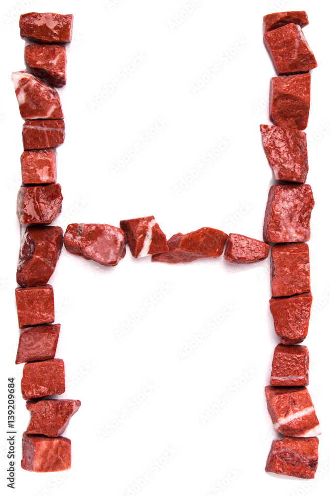 ABC, Latin alphabet, mosaics of natural stone, red marble, letter, H ...