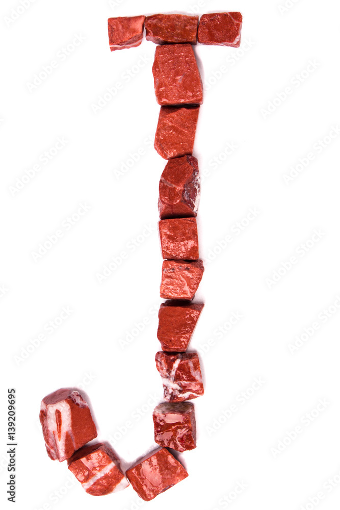 ABC, Latin alphabet, mosaics of natural stone, red marble, letter, J ...