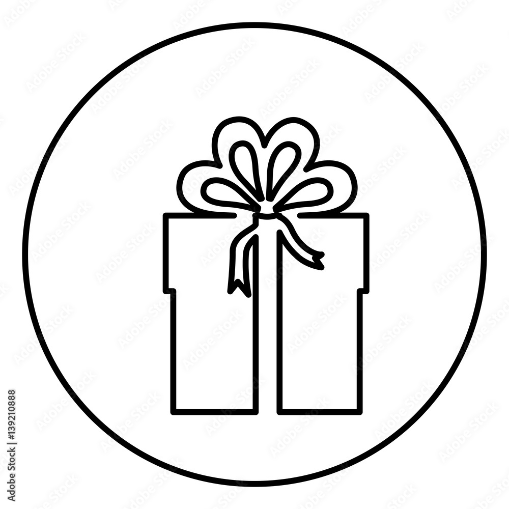 monochrome contour circular frame with gift box vector illustration ...