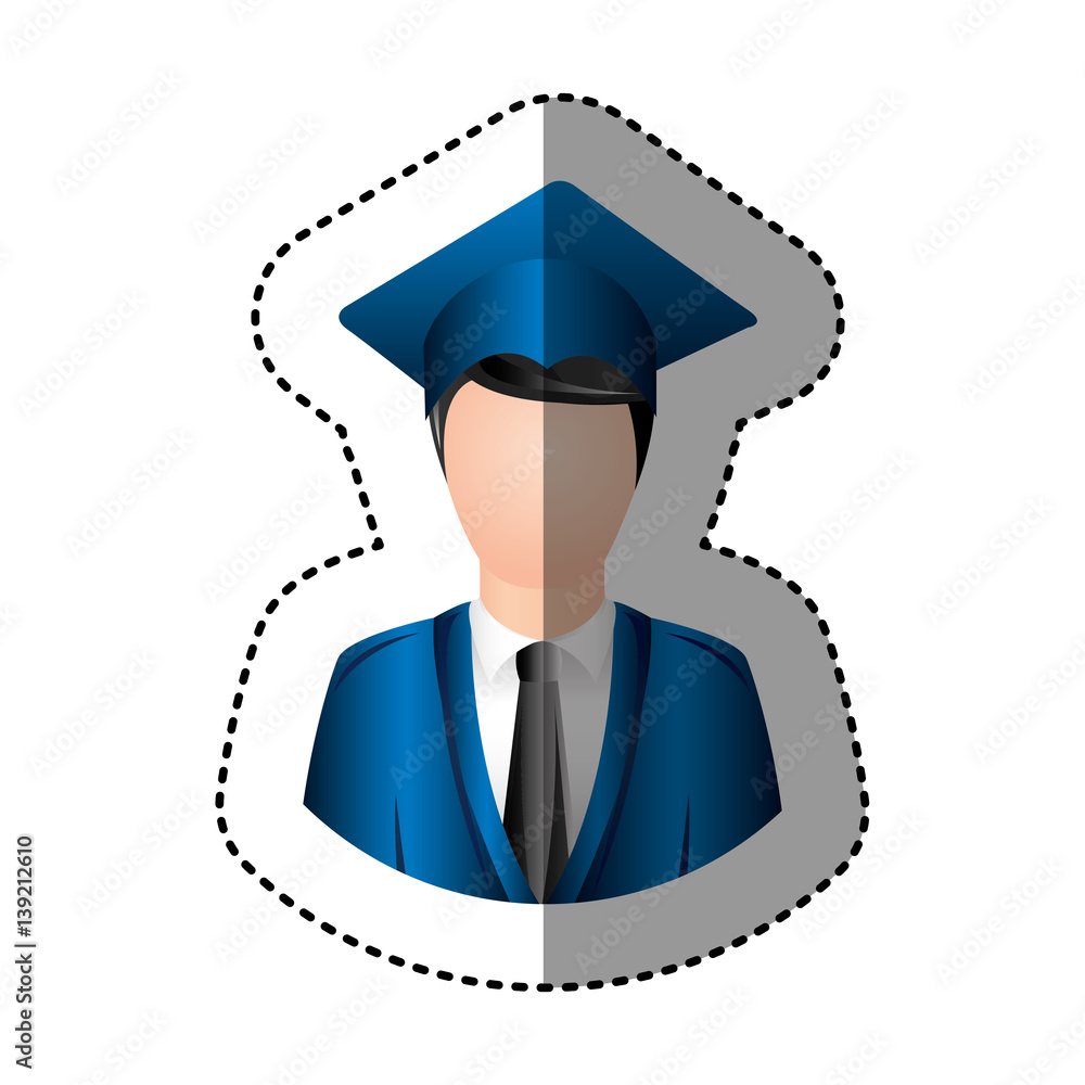 sticker half body man with graduation outfit faceless vector ...