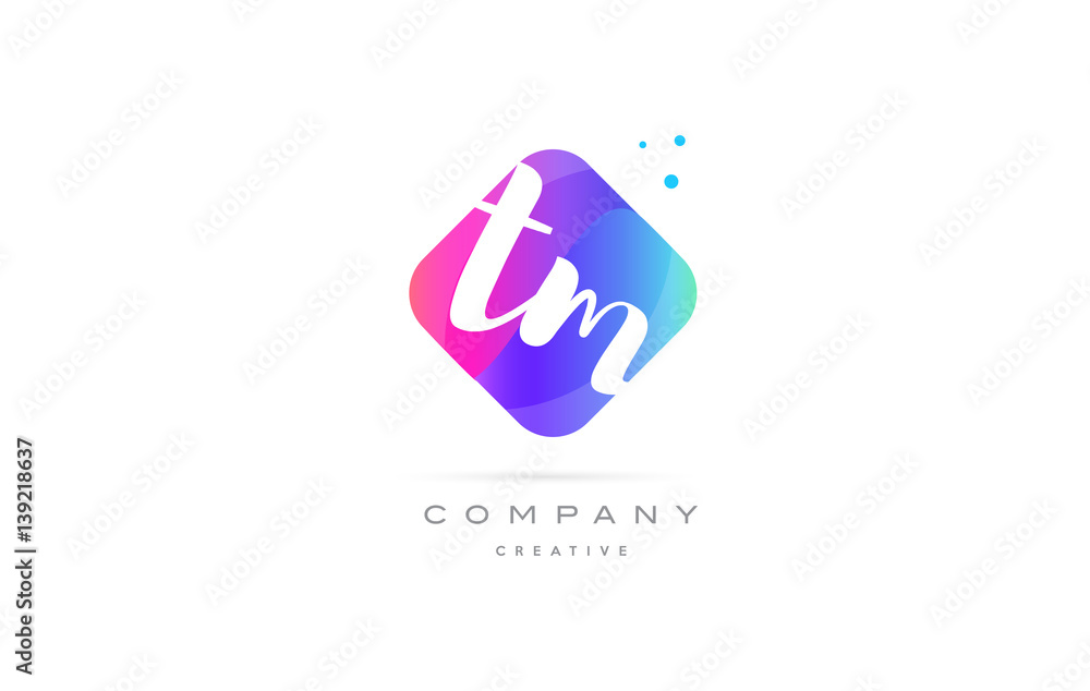 tm t m pink blue rhombus abstract hand written company letter logo icon ...