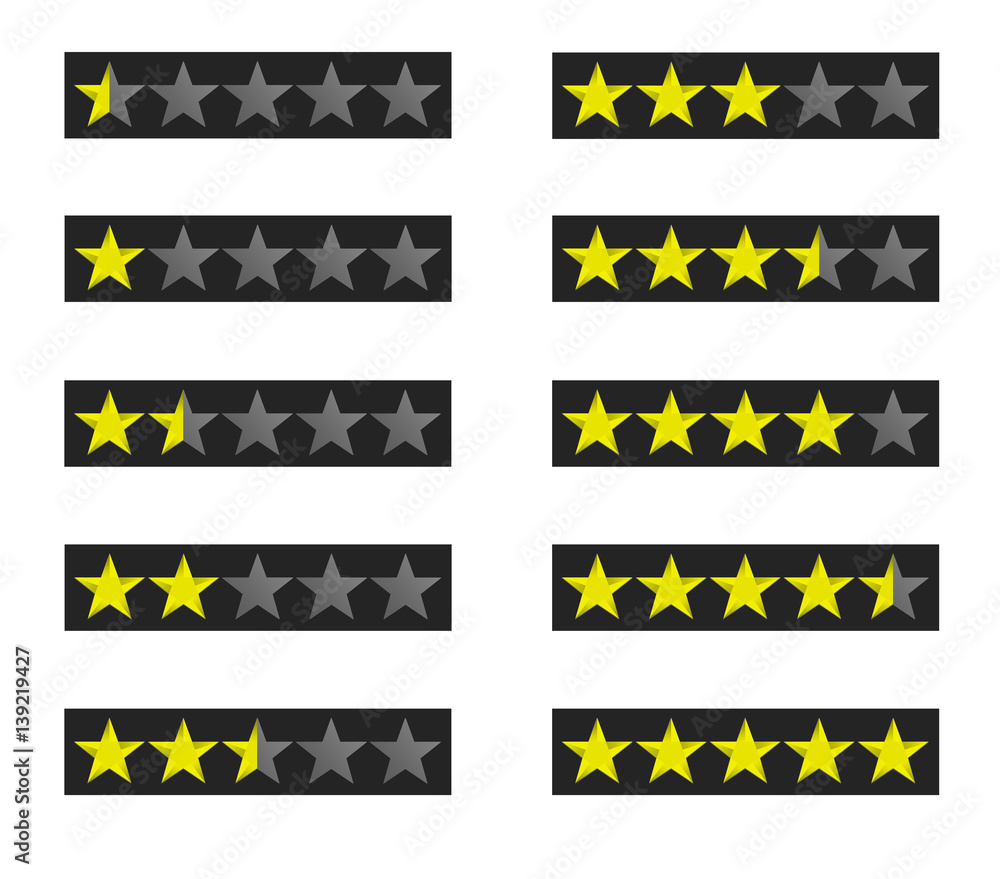 classical rating stars on dark background from half to five stars Stock ...