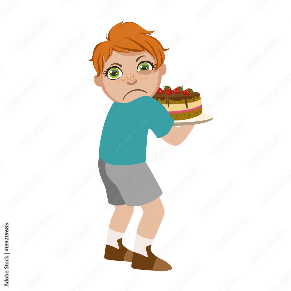Greedy Boy Not Sharing Cake, Part Of Bad Kids Behavior And Bullies ...