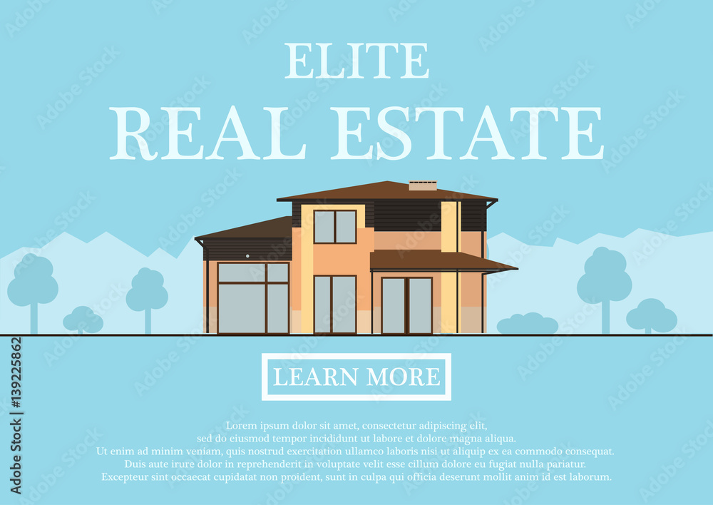 Vector illustration of cute house for rent or sale in flat building ...