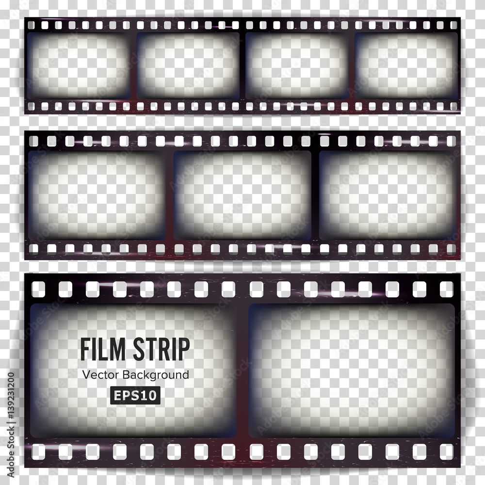 Film Strip Vector. Set Realistic Frame Strip Blank Scratched Isolated ...