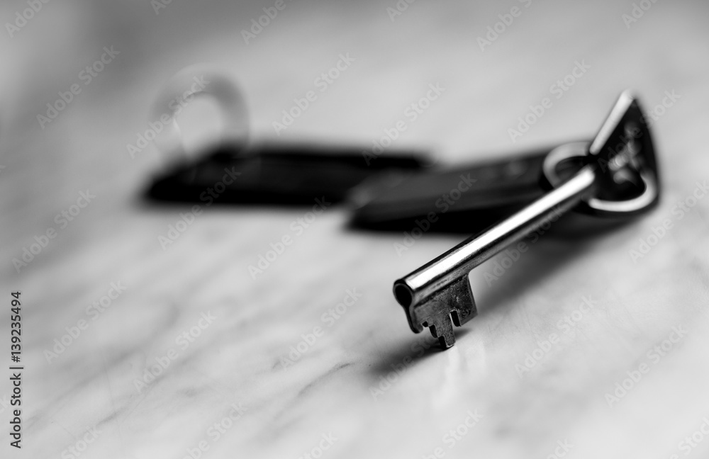 Old vintage metal key, black and white Stock Photo | Adobe Stock