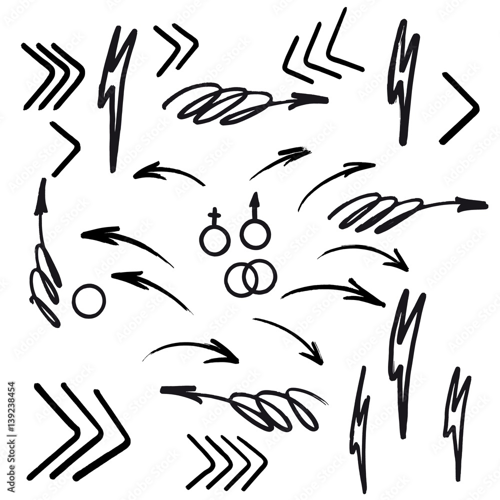 Black marker. Hand drawn arrows, male and female symbols. Vector. Stock ...