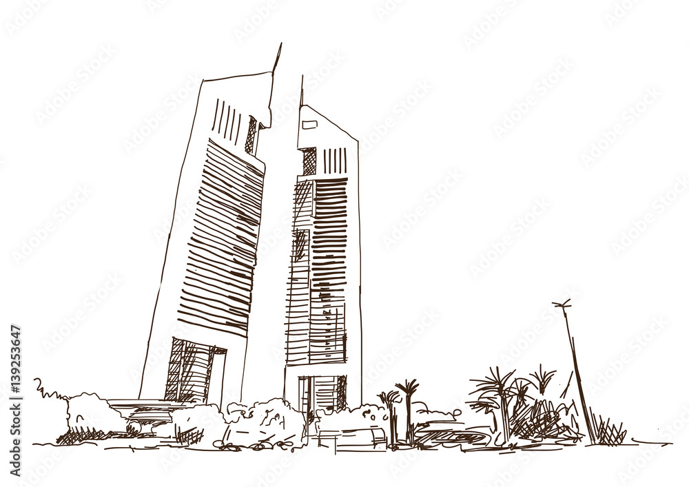 Sketch of Emirates Tower Dubai in vector illustration. Stock Vector ...