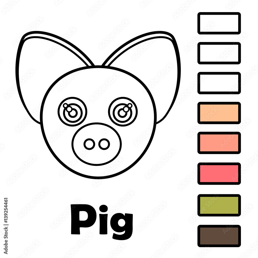 Coloring book for little kids with animals - a pig. With a palette of ...
