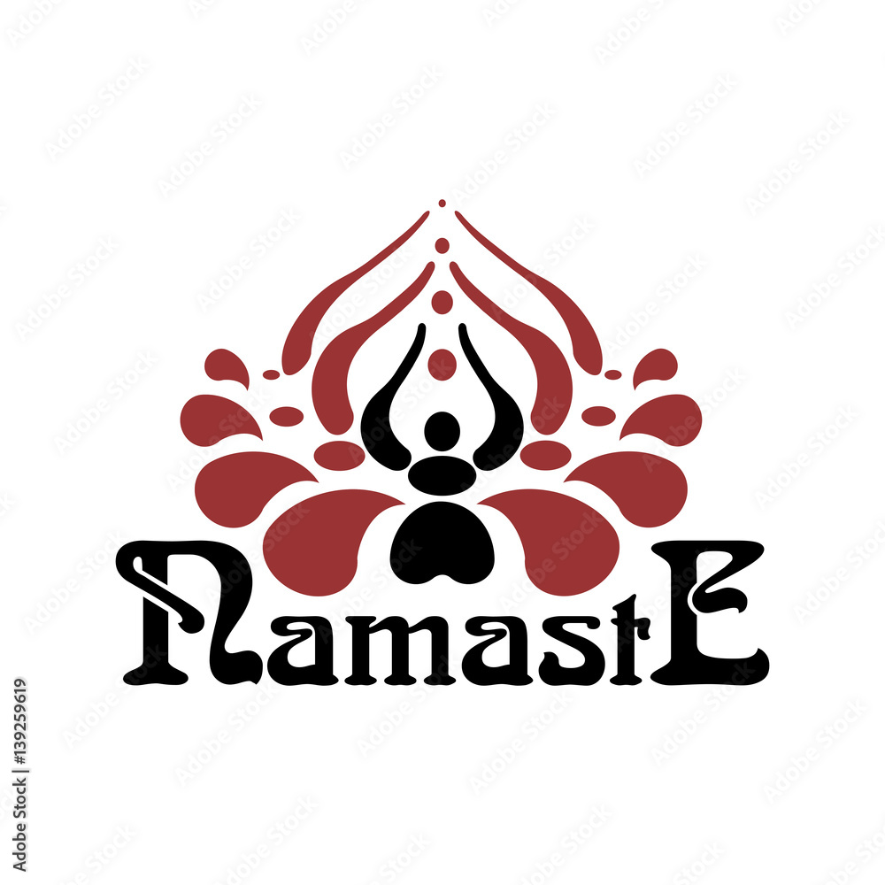 Stylized Indian womans hand greeting posture of namaste inside of lotus ...