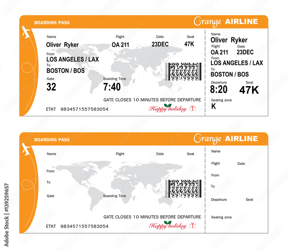 Airline Boarding pass with QR code. Vector illustrator Stock Vector ...