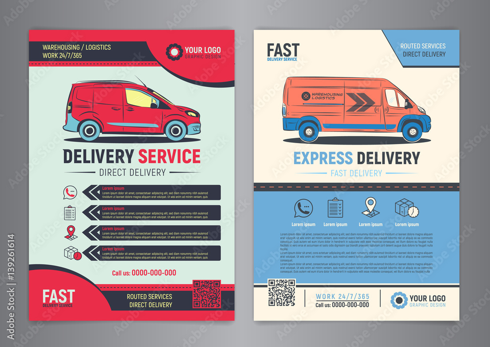 Set of Express delivery service brochure flyer design layout template ...