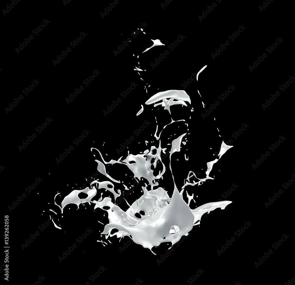 White splash isolated black background. 3d illustration, 3d rendering ...