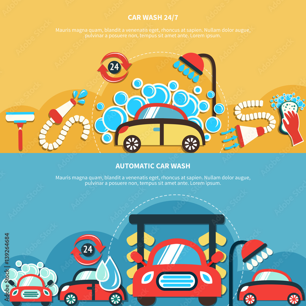 Automatic Car Wash Banners Stock Vector | Adobe Stock