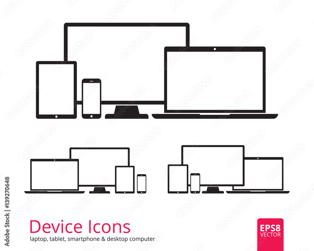 Smartphone, Tablet, Laptop and Desktop Computer Icons Stock Vector ...