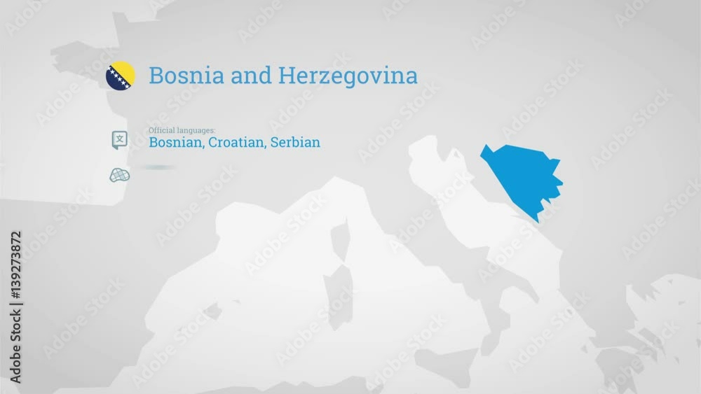 Animated infographics map with country's flag and profile. Bosnia and ...