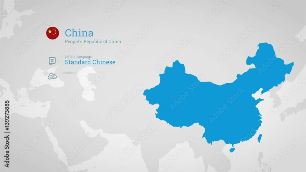 Animated infographics map with country's flag and profile. China Stock ...