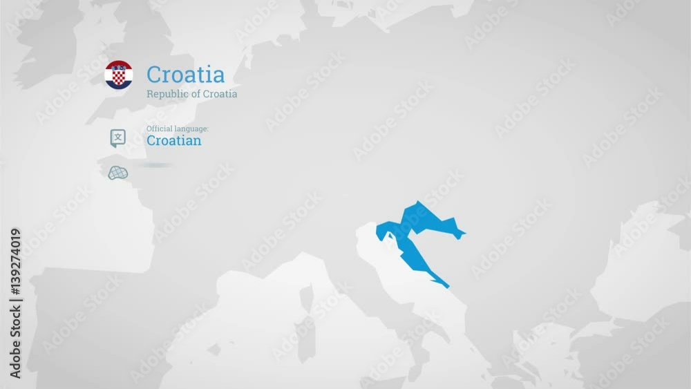 Animated infographics map with country's flag and profile. Croatia ...