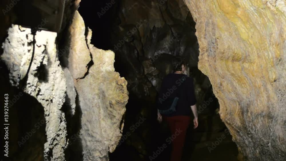 Limestone formations in a cave. These rock formations are created by ...