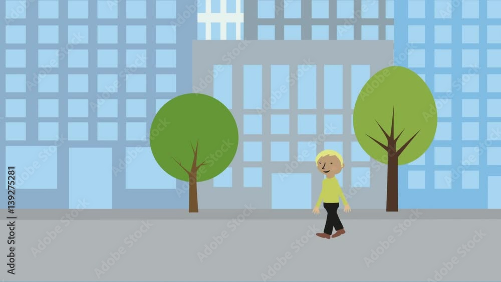 Happy man walking in city. Animated character with flat design ...