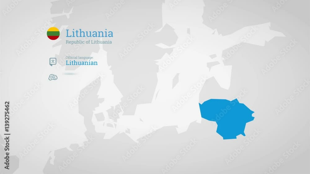 Animated infographics map with country's flag and profile. Lithuania ...