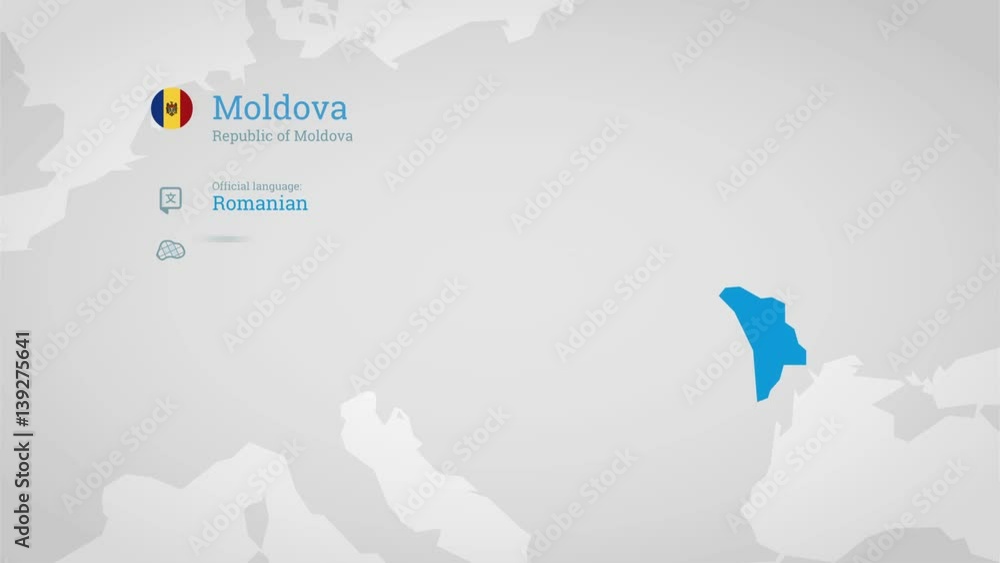 Animated infographics map with country's flag and profile. Moldova ...