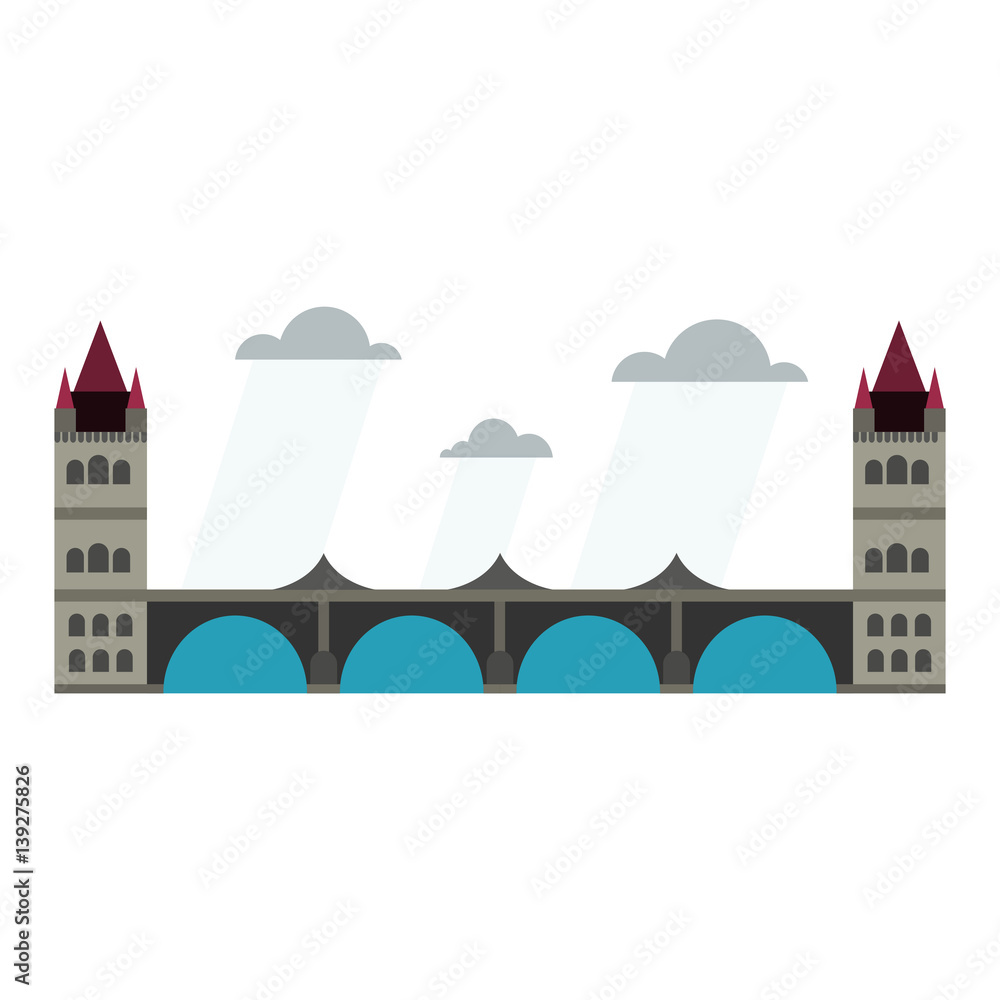 Modern bridge flat pictogram business architecture urban city travel ...