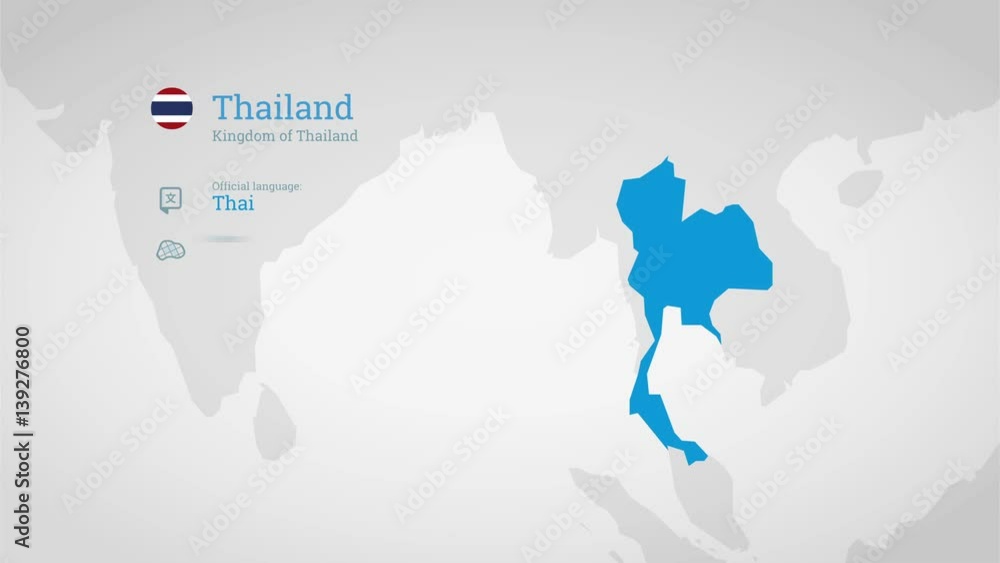 Animated infographics map with country's flag and profile. Thailand ...