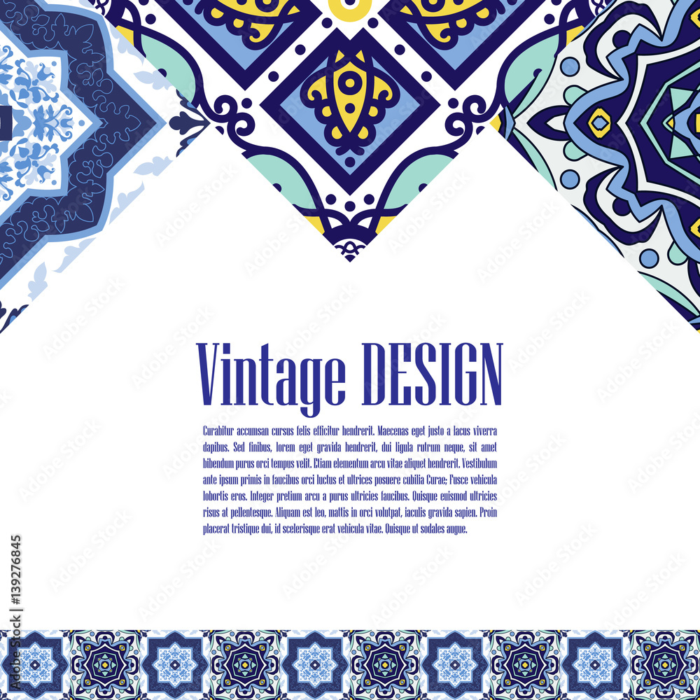 Vintage Banner for business and invitation card. Portuguese tiles ...