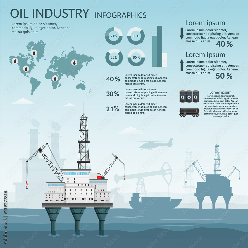 Vector Oil rig industry of processing petrol and transportation ...