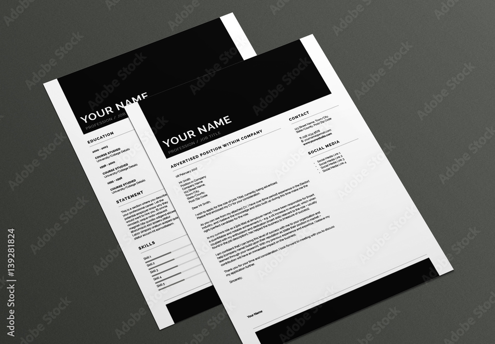Bold Resume and Cover Letter Layout Stock Template | Adobe Stock