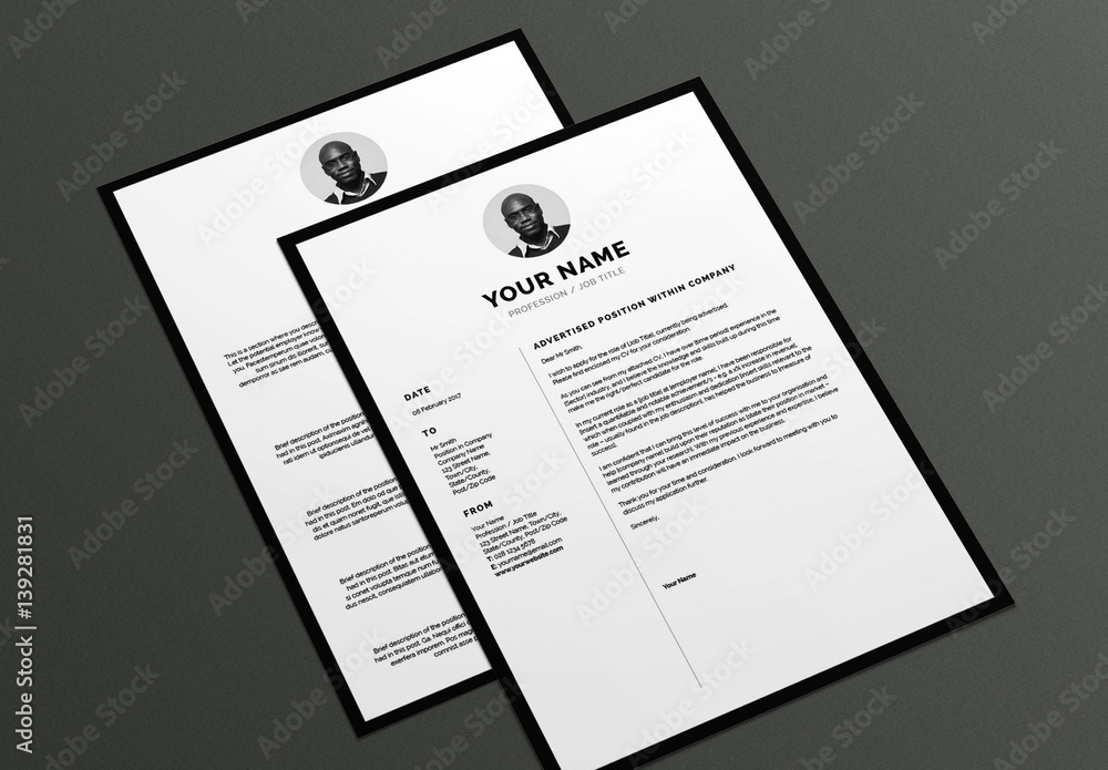 Bordered Resume and Cover Letter Layout Stock Template | Adobe Stock