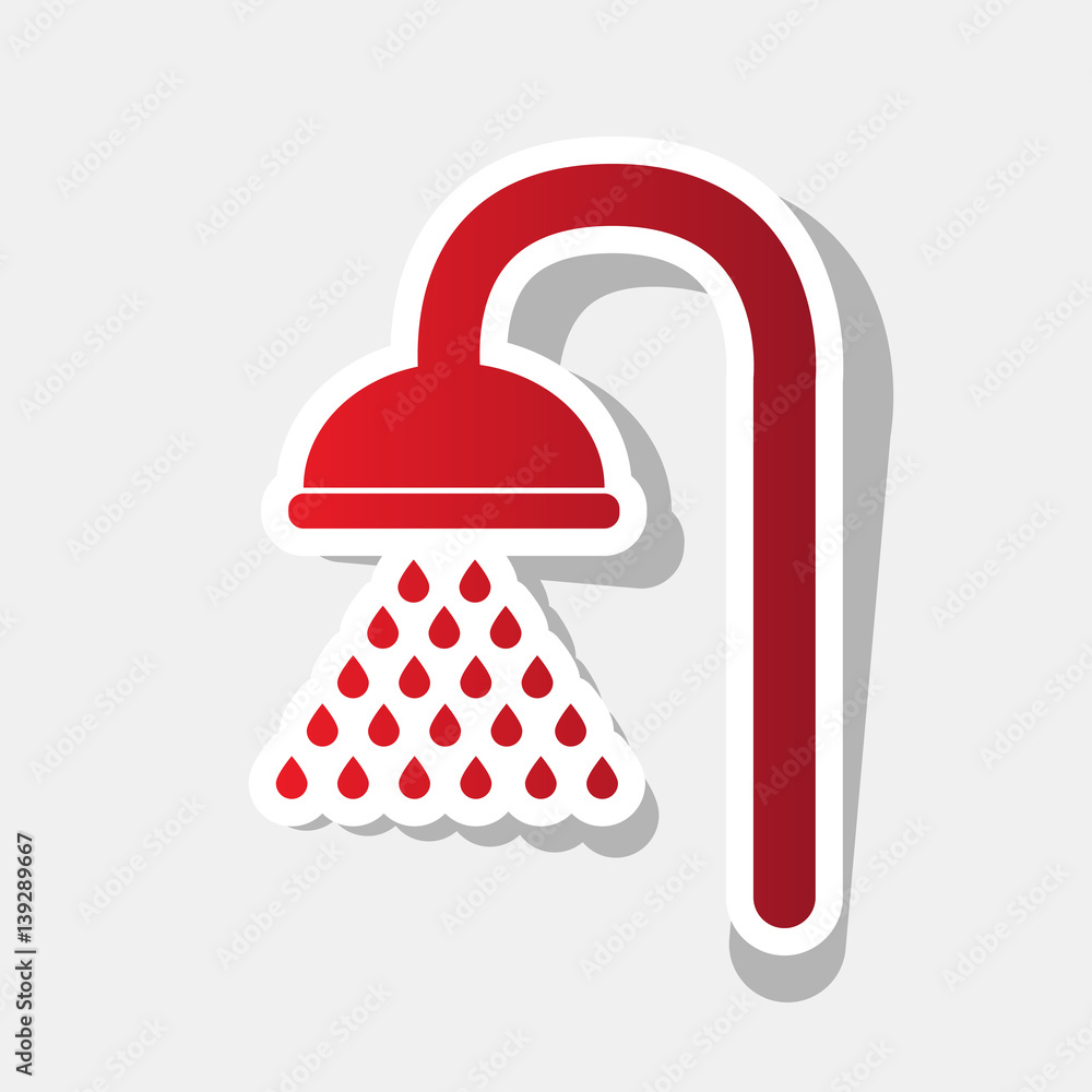 Shower sign. Vector. New year reddish icon with outside stroke and gray ...