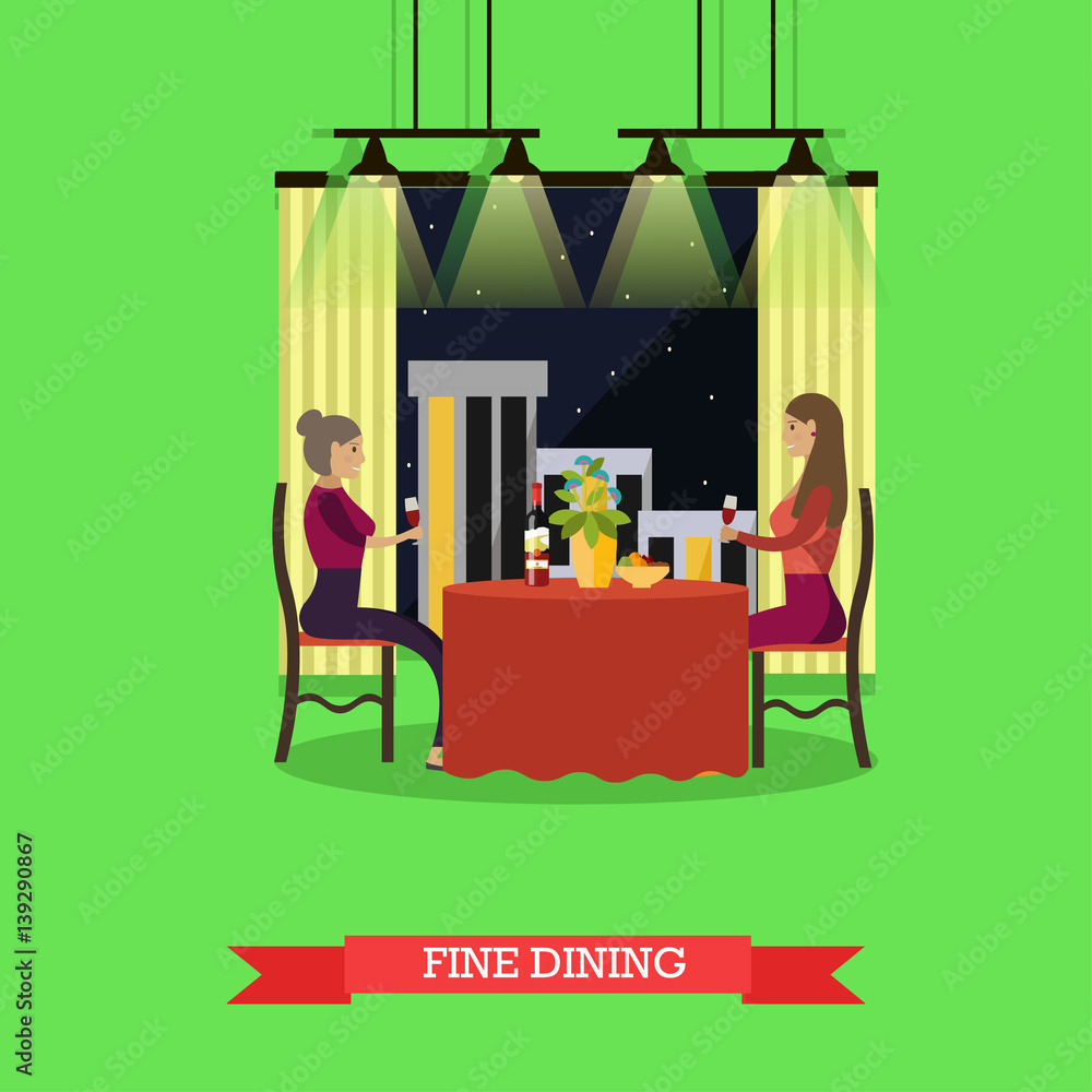 Fine dining concept vector illustration in flat style. Stock Vector ...