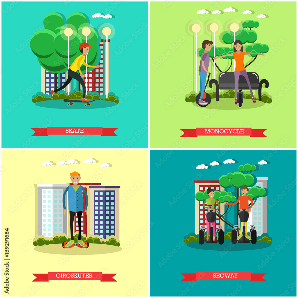 Vector set of modern transport concept posters in flat style Stock ...