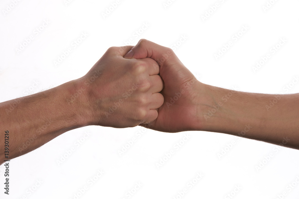 Modern handshake of two male people, isolated on white Stock Photo ...